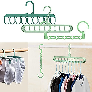 Space Saving Hangers,3 Pack Magic Hanger Space Saving,Closet Organizers and Storage,9 Slots Multifunctional Cascading Closet Organizers for Heavy Clothes, Shirts Pants Dresses Coat(Green)