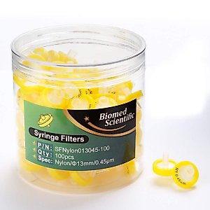 Syringe Filters Nylon 13mm Diameter 0.45um Pore Size Non Sterile Pack of 100 by Biomed Scientific