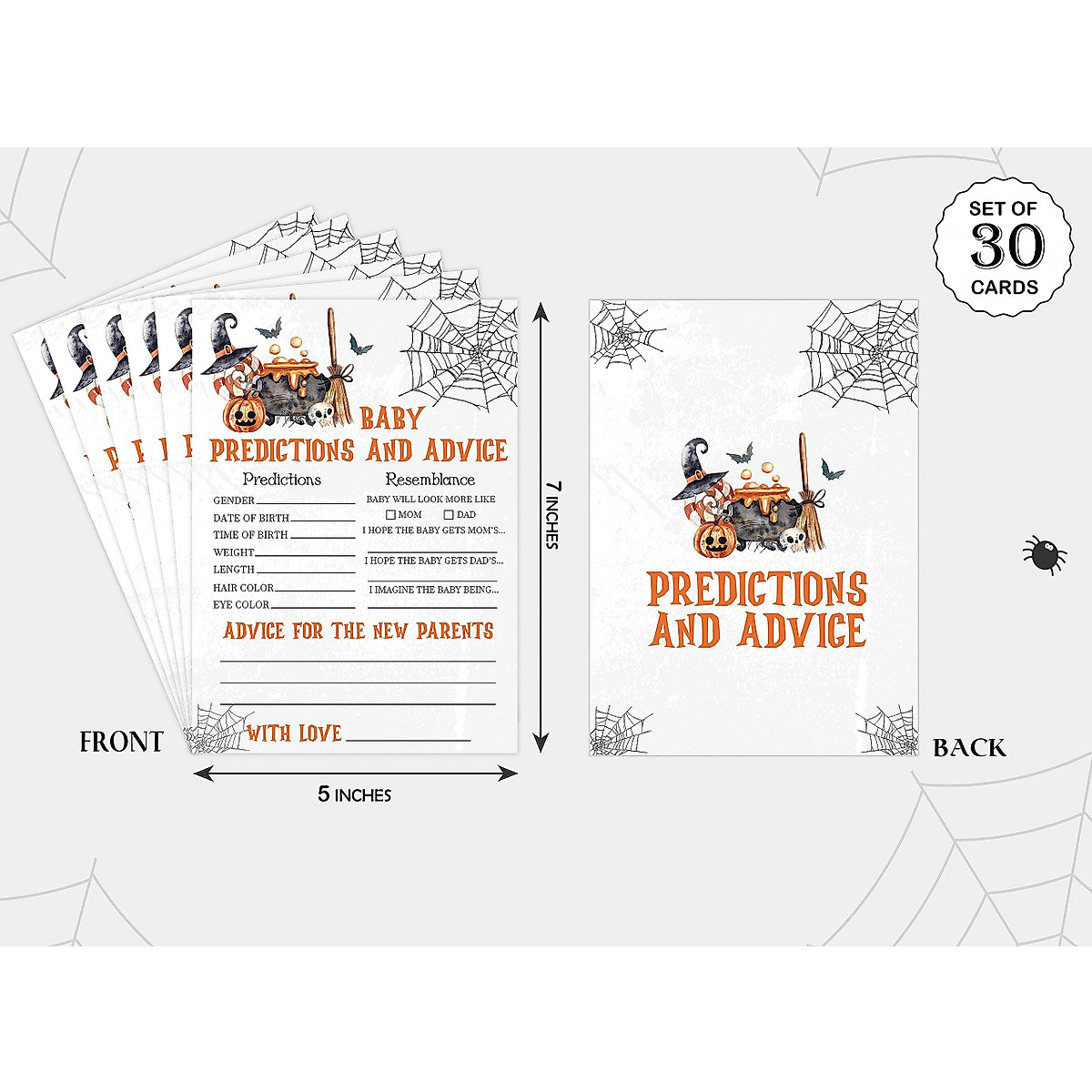 Halloween Baby Shower Prediction and Advice Cards, Halloween Game for Baby Shower, Baby Shower Decorations, Fall Gender Reveal Party Supplies, Set of 30 Cards - WY12