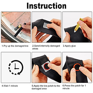 BOXOB Bike Tire Repair Kit, 30pcs Tire Patches Bicycle Tire Puncture Repair Kit with 6pc Glueless Puncture Patches & Metal Rasps Bike for Road Mountain Bike Tyre Motorcycle Tire Repair (Without Glue)