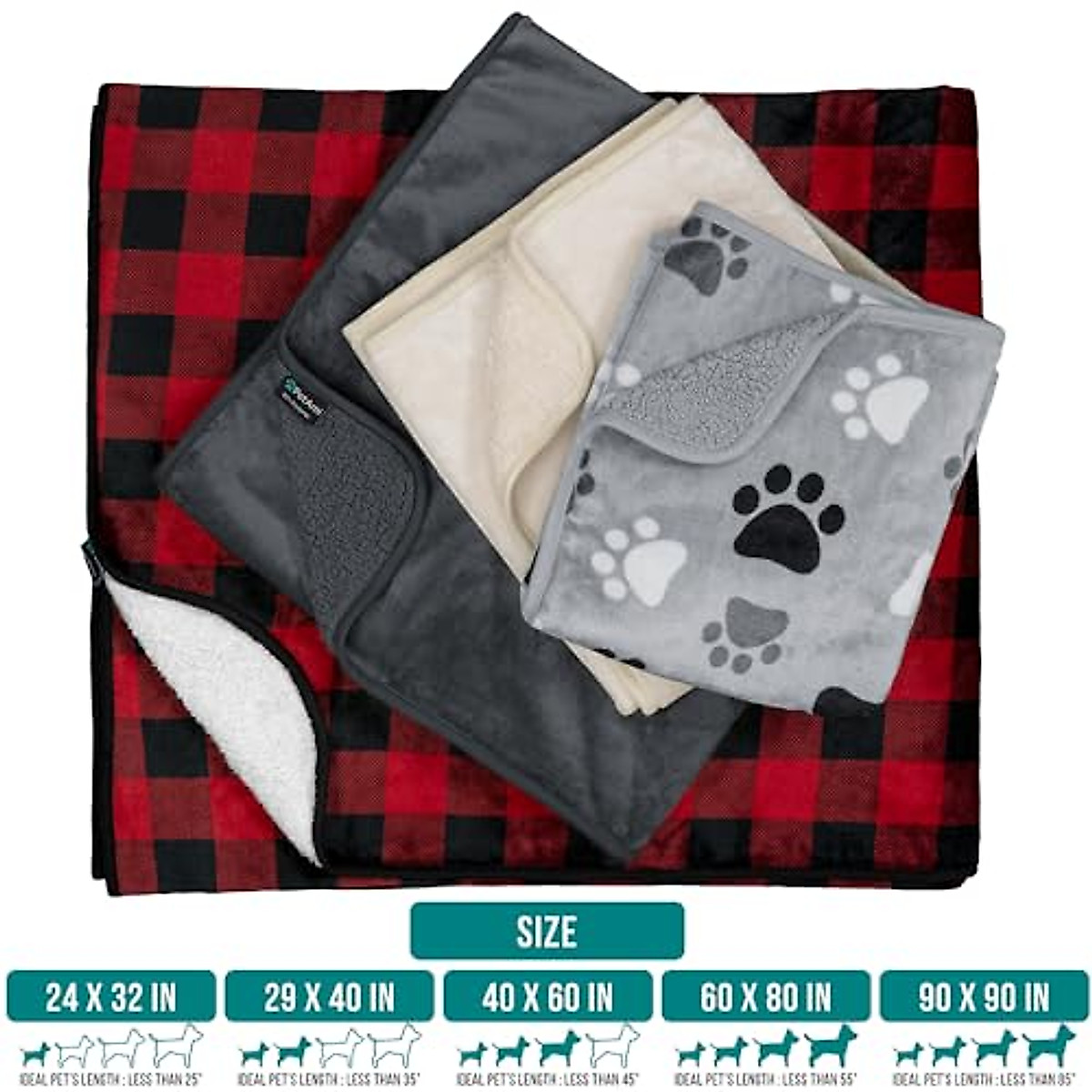 PetAmi Waterproof Dog Blanket Sherpa Fleece, Pet for Small Medium Dogs, Reversible Large Cat Throw Bed Couch Sofa Furniture Protector, Soft Plush Microfiber (Small 24x32, Check Red) Checkered Red