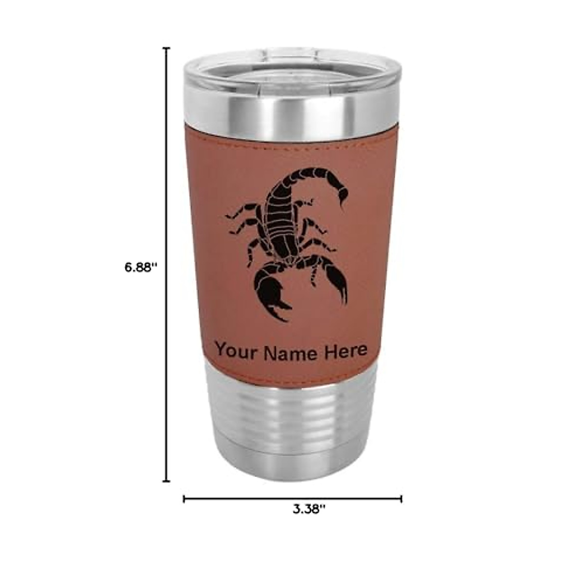 LaserGram 20oz Vacuum Insulated Tumbler Mug, Scorpion, Personalized Engraving Included (Faux Leather, Dark Brown)
