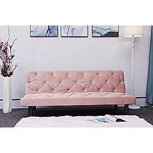 Livavege Convertible Futon Sofa Bed, 66" Velvet Upholstered Sleeper Couch Daybed with Adjustable Backrest for Studio, Apartment, Office, Small Space, Compact Living Room, 66 INCH, Pink
