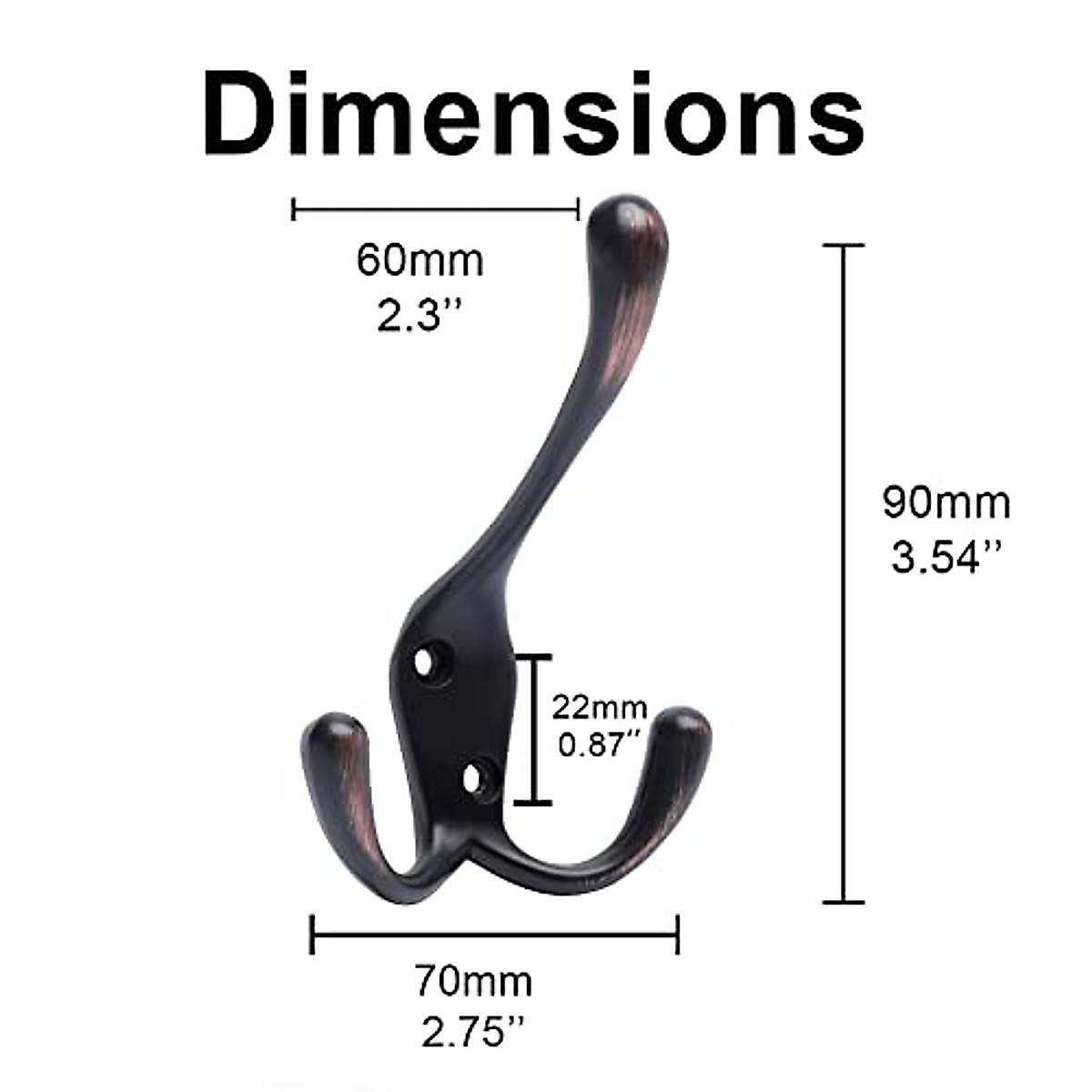 HARPOON 5 Pack of Mounted Tri Hooks, Heavy Duty, Stainless Steel, Metal Coat Hook Rail for Coat Hat Towel Purse Robes Mudroom Bathroom Entryway (Oil-Rubbed Bronze)