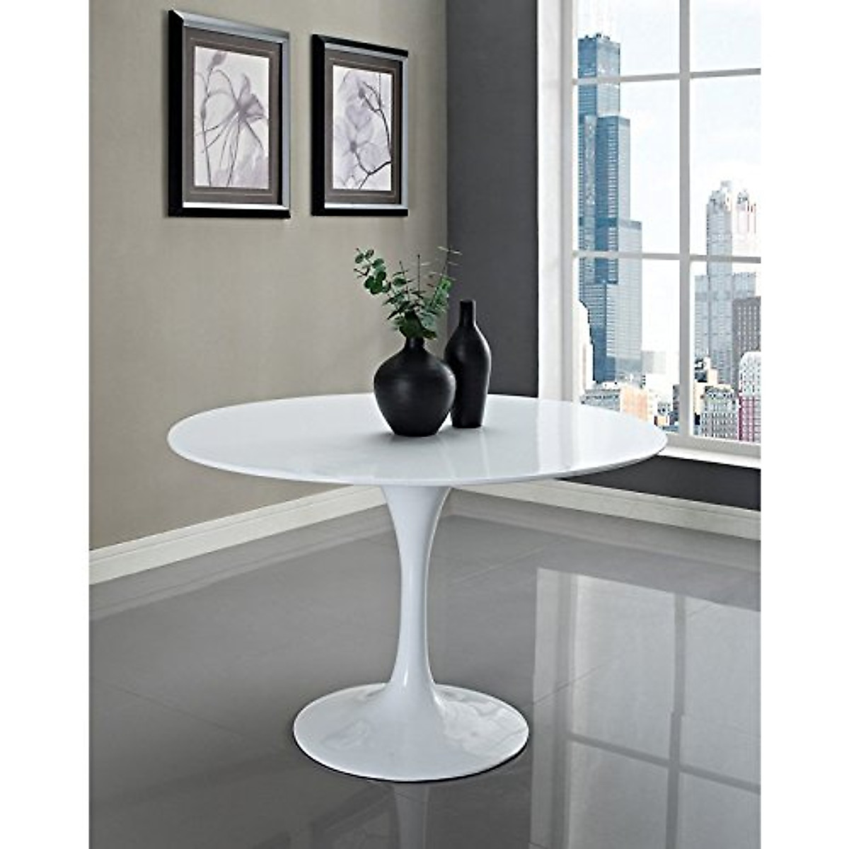 Modway Lippa 48 Inch Round Fiberglass Dining Table in White