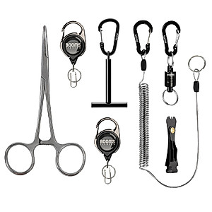 Booms Fishing FF3 7 PCS Fly Fishing Tools Kit, Fishing Knot Tool and Line Clipper Retractor, Magnetic Net Release with Lanyard, Fly Fishing Tippet Spool Holder, Hook Remover Forceps