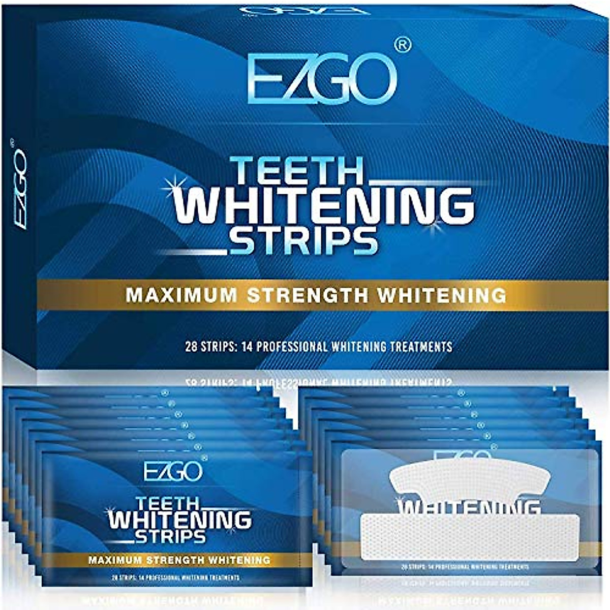 EZGO Teeth Whitening Strips, 28 Non-Sensitive White Strips Teeth Whitening Kit, 14 Sets Fast-Result Teeth Whitener for Tooth Whitening, Helps to Remove Smoking, Coffee, Wine Stains, Gentle and Safe