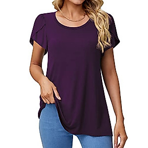 DILIUXING Womens Tops Crew Neck Short Sleeve Shirts Summer Casual Solid Tunic Tshirt, Purple, XX-Large