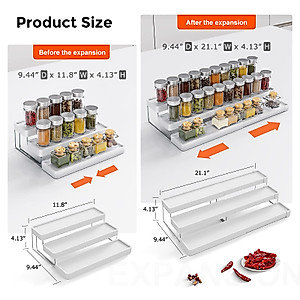 INVOCOO Expandable Spice Rack Organizer for Cabinet - 3 Tier Adjustable Cabinet Spice Organizer Easy Visibility - Spice Organizer for Cabinet Countertop Cupboard Pantry Organization (White)
