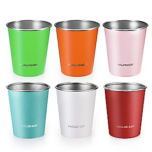 HAUSHOF Pint Cup, 14 oz Stainless Steel Cups, Stackable Metal Drinking Cups, Stacking Beer Pint Cups for Home, Party, Camping, Outdoor, Unbreakable, 6 Pack