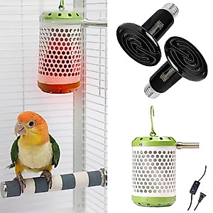 MANON ROSA Bird Cage Heater for Parakeets Chickens Parrots - Thermostatic Socket, No-Light Lamp with 2 Ceramic Bulbs (E27 110V) - Small Pet Winter Warming Equipment(50W&100W)