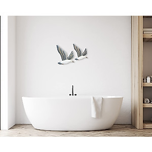 T.I. Design Hand-carved Wood Flying Seagull Wall Décor Set of 2 | Coastal Nautical Rustic Beach Wall Art 2 Pieces