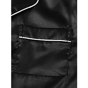 SweatyRocks Women's Short Sleeve Sleepwear Button Down Satin 2 Piece Pajama Set Black Large