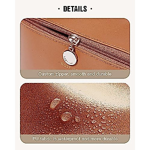 EACHY Travel Makeup Bag,Large Capacity Cosmetic Bags for Women,Waterproof Portable Pouch Open Flat Toiletry Bag Make up Organizer with Divider and Handle (Large-Brown, Large)