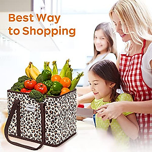 MVSCOCEAN Reusable Grocery Bags, Shopping Cart Bag,Heavy Duty,Hard Bottom Foldable Trunk Organizer,Set of 3 (Leopard)