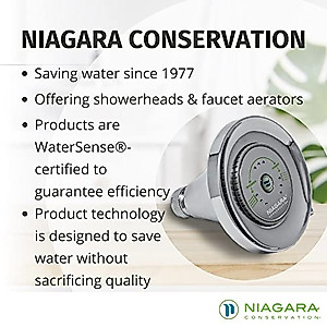 Niagara Conservation N3912CH Earth Luxe 3-Spray with 1.25 GPM 3.35-in. Wall Mount Adjustable Fixed Shower Head in Chrome, 1-Pack | Bathroom Shower Head Sprayer with Pressure Compensation