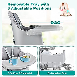 BABY JOY Baby High Chair, 8 in 1 Convertible Highchair for Babies & Toddlers | Booster Seat | Table and Chair Set | Building Block Table | Toddler Chair with Safety Harness, Removable Tray (Gray)