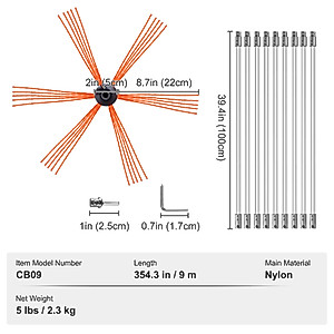 VEVOR 30 Feet Chimney Sweep Kit, w/ 9 Reinforced Nylon Flexible Rods, Ergonomic Chimney Cleaning Brush, 360-Degree Brush Chimney Cleaner, Rich Accessories for Fireplace Flue Home Use Fits Most Pipes