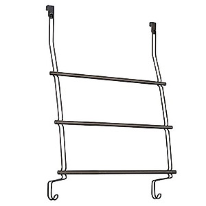 iDesign Classico Steel Over-The-Door Towel Rack with Storage Hooks - 16.75" x 4.25" x 24", Bronze