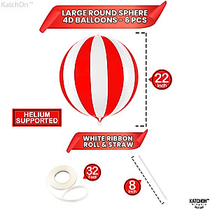 KatchOn, Red and White Carnival Balloons - Pack of 6, Circus Decorations | Red and White Striped Balloons for Carnival Theme Party Decorations | Circus Theme Party Decorations | Carnival Decorations