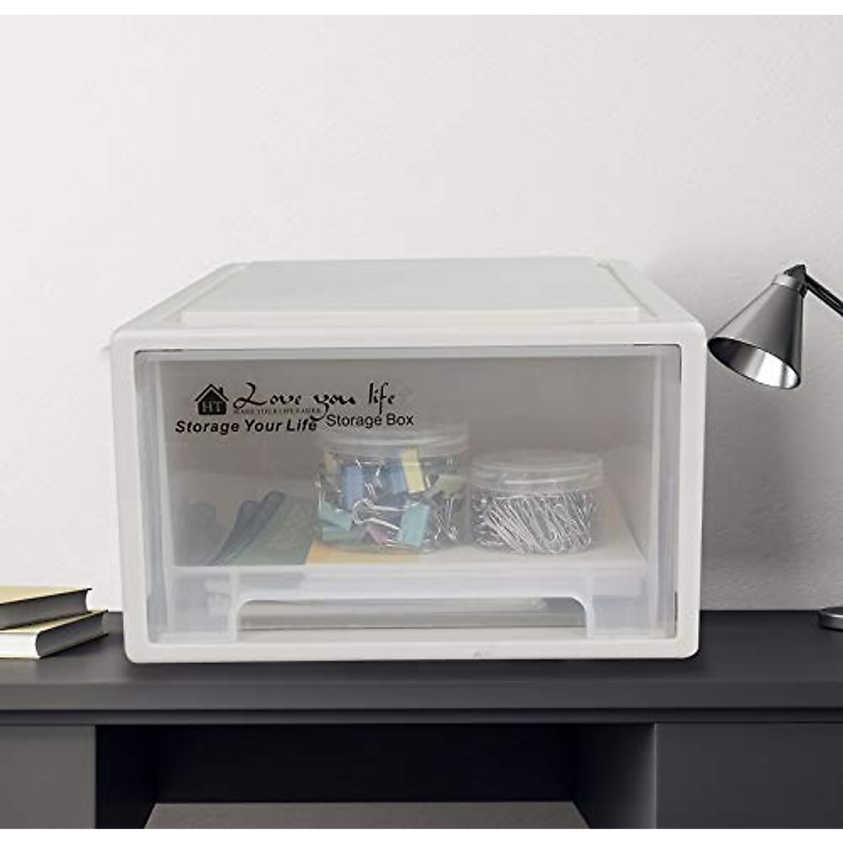 Rinboat 12 Quart Plastic Stacking Storage Drawer Unit Front Box, 1 Pack