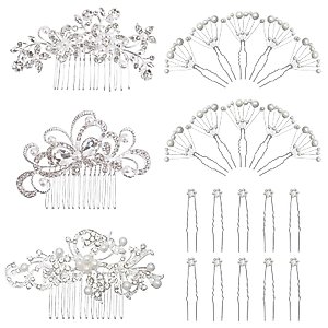REVEW 23pcs Bridal Hair Comb Accessories Wedding Hair Accessories For Brides Bridal Hair Pins Crystal Pearls Flower Headpiece Hair Pins Decorative