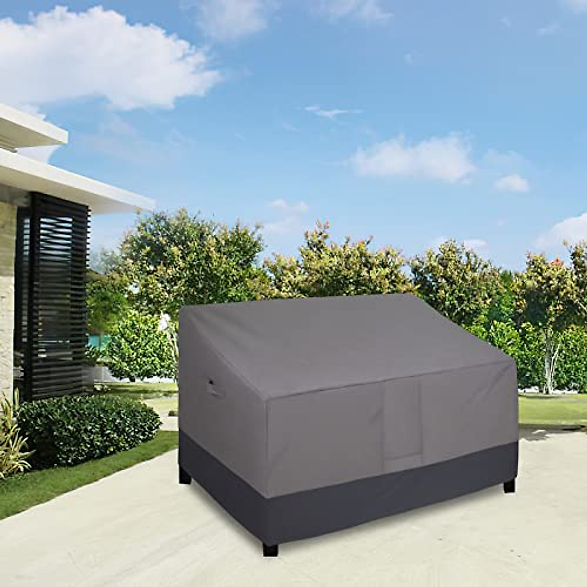 Easy-Going Waterproof Outdoor Sofa Cover, Heavy Duty 2 Seater Outdoor Loveseat Cover, Windproof Patio Furniture Cover with Air Vent (58Wx32.5Dx31H inch, Gray/Dark Gray)