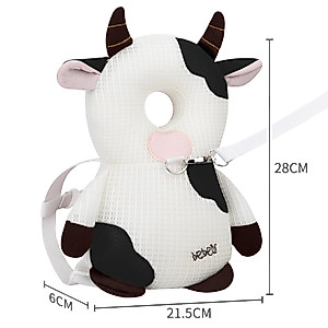 Bebamour Baby Walkers Head Protector Toddler Adjustable Baby Safety Pad Backpack Wear for Crawling with Safety Leash (New White, Cow)