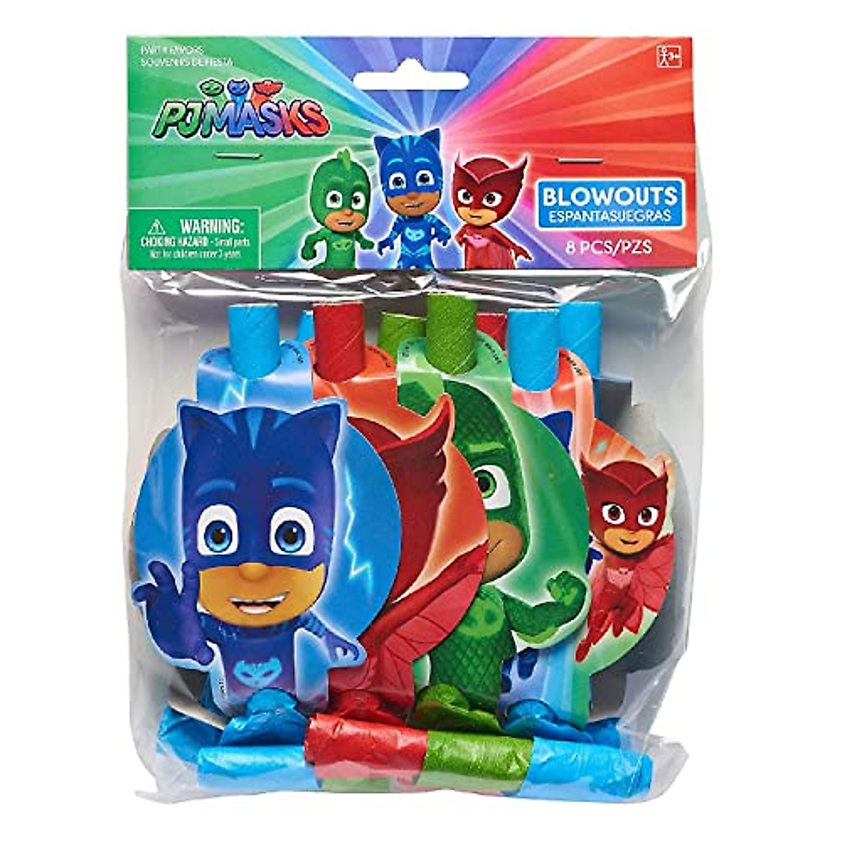 Amscan PJ Masks Birthday Party Supplies Bundle includes Party Blowouts - 16 Count and 1 Dinsaur Sticker Sheet