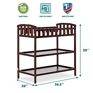 Dream On Me Emily Changing Table In Espresso, Comes With 1" Changing Pad, Features Two Shelves, Portable Changing Station, Made Of Sustainable New Zealand Pinewood