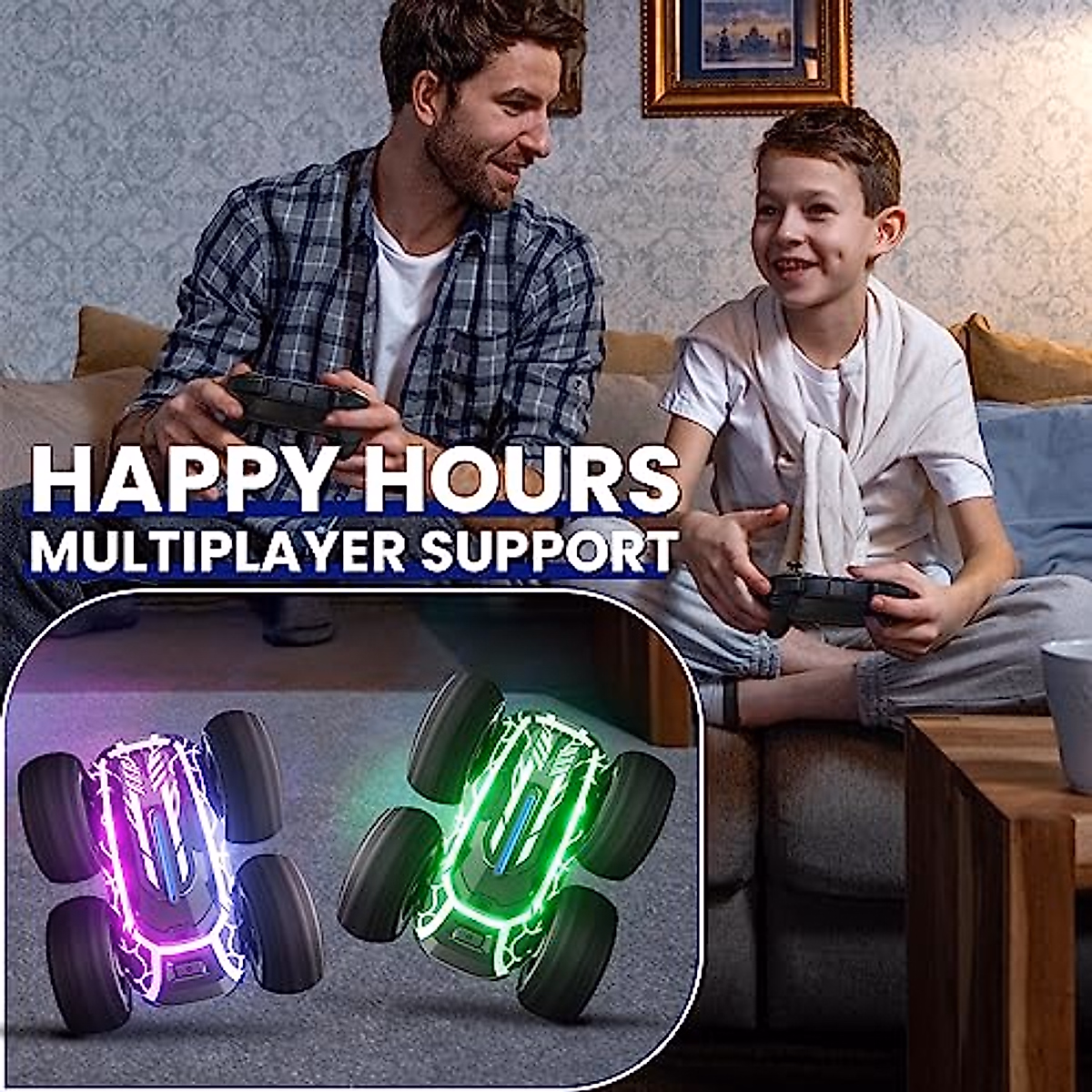 Tecnock Remote Control Car for Boys 4-7, 2.4GHz Rc Stunt Car for Kids, 360°Rotating Double Sided RC Car with Lights, Car Toy for Boys and Girls