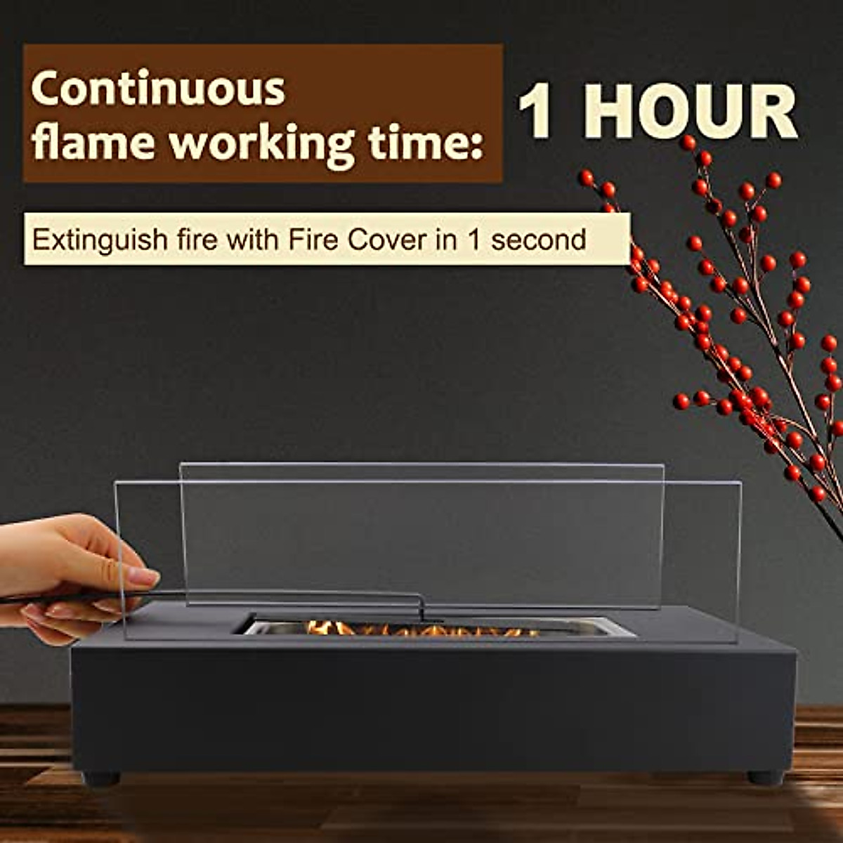 Tabletop Fire Pit, Portable Alcohol Fireplace Indoor Outdoor, Bio Ethanol Ventless Fire Pit, Mini Fireplace Bowl Clean Burning Real Flame for Patio Balcony