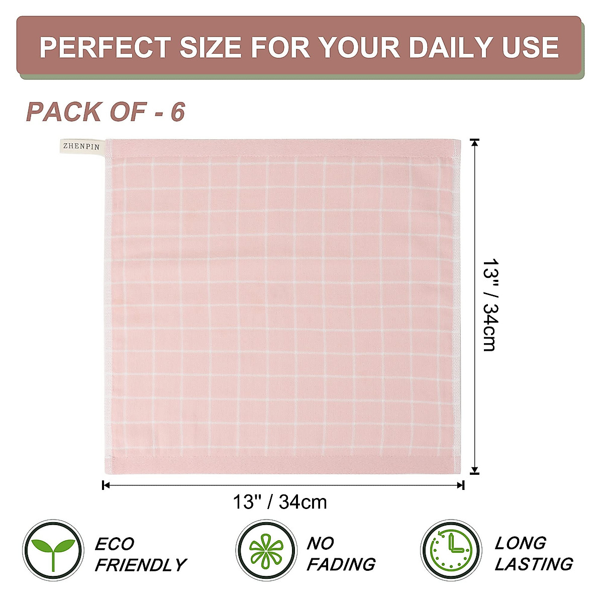 PiccoCasa 100% Cotton Terry Kitchen Dish Cloths, Highly Absorbent, Fast Drying and Machine Washable Dish Towel - Great for Household Cooking Cleaning, 6 Pack, 13 x 13 Inches Pink