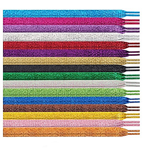 MarJunSep Shimmery glitter 42" Solid Colors Flat Shoelaces Shoe Laces strings for Teams Cheer Dance Sneakers