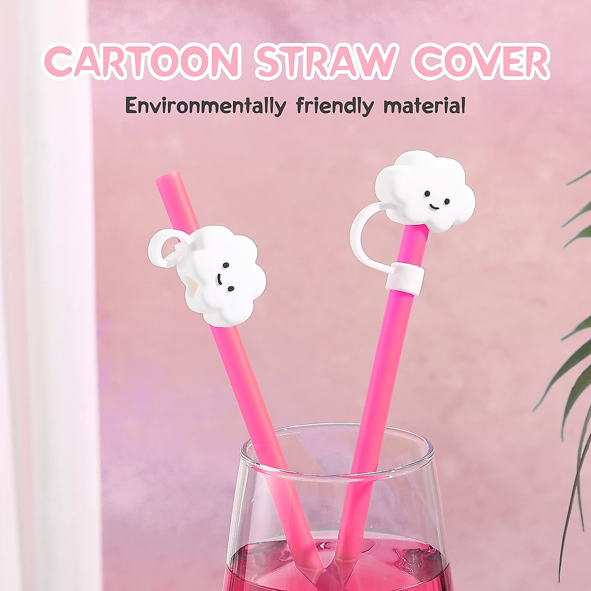 Homoyoyo 6-8mm Straw Cover, 2pcs Cloud Shape Straw Covers Cap for 40 oz 30 oz Tumbler,Reusable Straw Cap Toppers,Cute Silicone Straw Covers,Soft Silicone Straw Cover Cup Accessories