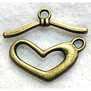 10-Sets Antique Bronze Heart Toggle Clasps Hooks Jewelry Findings C214 - Jewelry Making DIY Crafting Charm Beads for Bracelets