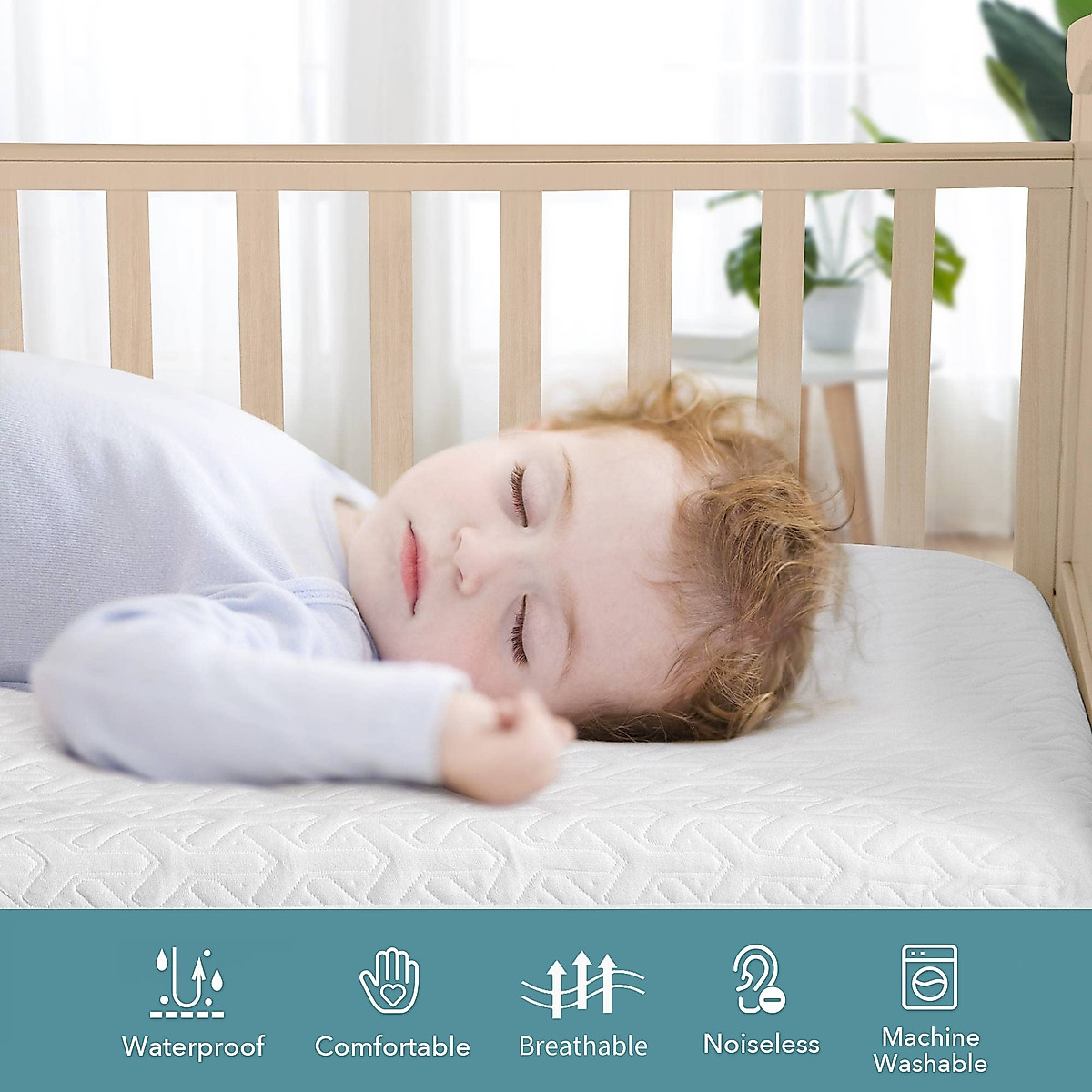 Oubonun Waterproof Crib Mattress Cover (Set of 2) - 52x28 White Crib Mattress Protector - Soft Fitted Baby Crib Mattress Pad with 9-inch Pocket - Bamboo Fiber Toddler Mattress Pad