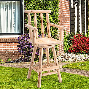 Mingyall Wooden Bar Stool Outdoor Set of 2, High Top Patio Wood Chair, Outsdie Swivel Bar Chair, Log Barstool for Bistro Lawn, Garden, Backyard, Natural Stained