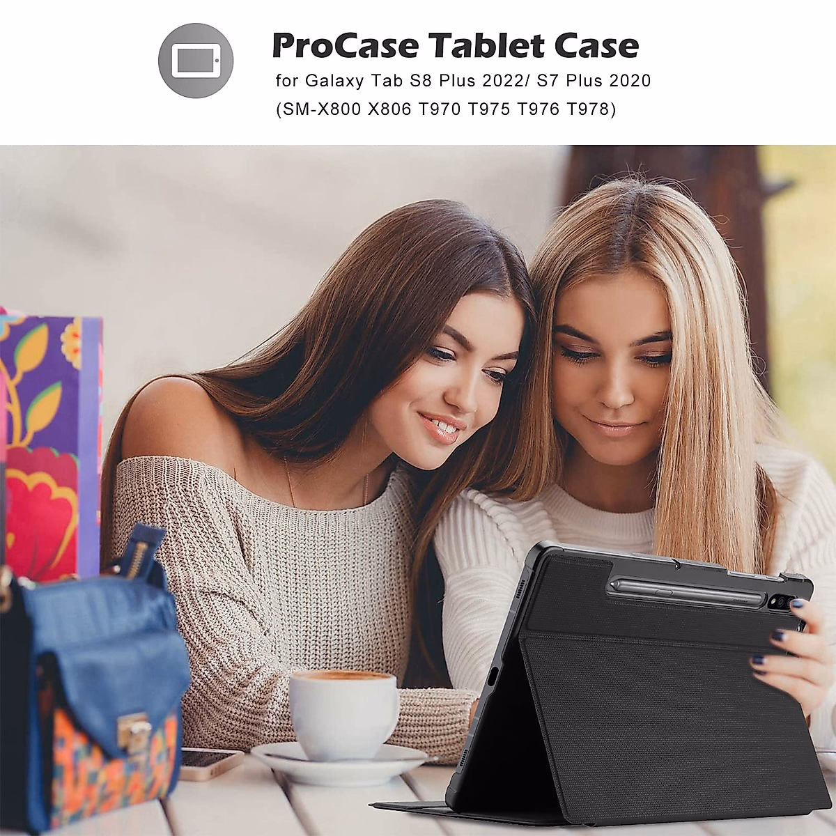 ProCase Case for Galaxy Tab S7 FE 5G 2021/S8 Plus 2022/S7 Plus 2020 12.4 inch with S Pen Holder, Smart Cover for 12.4" Samsung Galaxy Tablet (SM-X800 X806 T730 T736 T970 T975 T976 T978) -Black