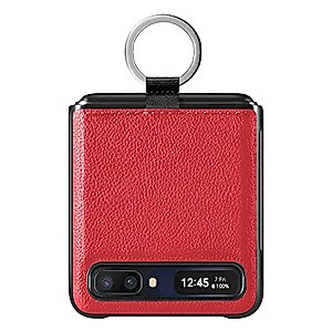 DENUVI Slim Finger Ring Holder Leather Case for Samsung Galaxy Z Flip 3 Flip4 Flip 4 Flip3 5G Folding Cell Phone Cover,red,for Samsung Z Flip 3