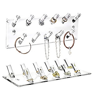 Ikee Design Multipurpose Acrylic Wall mounted Jewelry Stand Organizer, Bracelets Rings Bangles Display Rack for Store, Showcase, Trade Show, Set of 2, Clear, 13”W x 4 1/4”D x 1 3/4”H