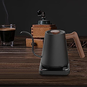 Electric Gooseneck Pour Over Kettle: KitchenBoss 1 Liter Temperature Control Coffee Kettles, 1350W Quickly Heating and Keep Warm Settings Stainless Steel Walnut Handle with Mute Mode (Charcoal Black)