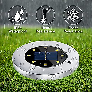 Solar Ground Lights - 12 Pack 8LED Solar Garden Lights Outdoor Waterproof Sidewalk Disk Bright In-Ground Landscape Lighting for Lawn Patio Pathway Yard Steps Deck Walkway Light (Warm White) (12 Packs)