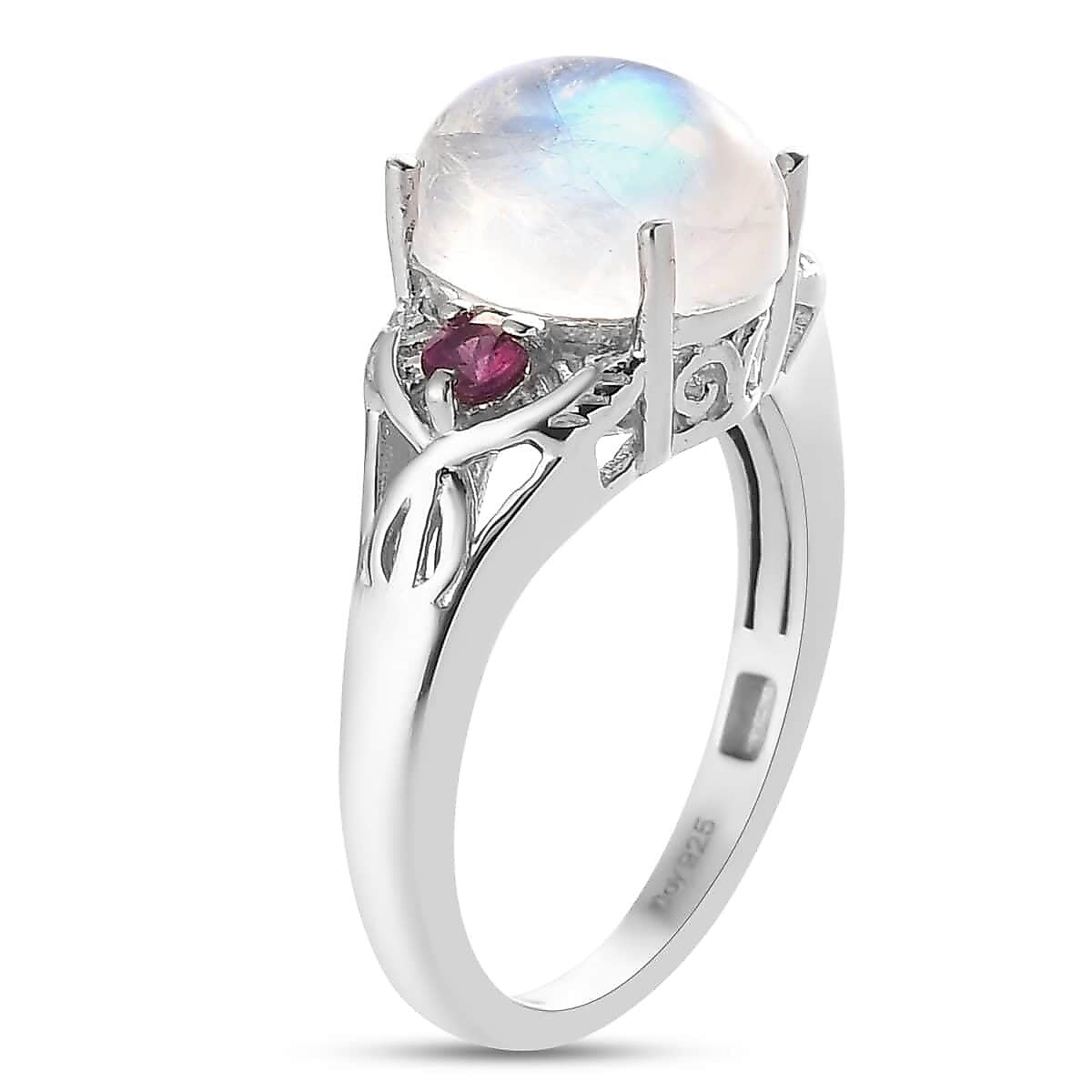 Shop LC Rainbow Moonstone Rhodolite Garnet Ring for Women 925 Sterling Silver Platinum Plated Gifts for Women for Her Size 8 Birthday Gifts