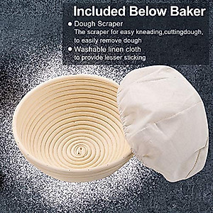 Set of 2 9 inch Round Bread Proofing Baskets Natural Rattan Banneton Sourdough Rising Bowl Basket with Dough Scraper + Bread Lame + Cloth Liner for Bakery Home Bakers