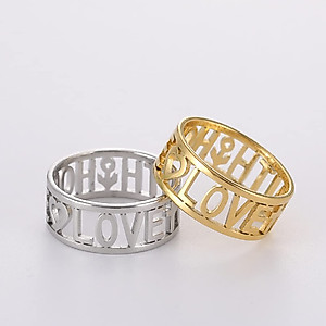 Amaxer Cross Faith Hope Love Words Stainless Steel Ring Sideways Religious Inspirational Christian Religion Finger Ring Jewelry for Women Men (Silver, 10)
