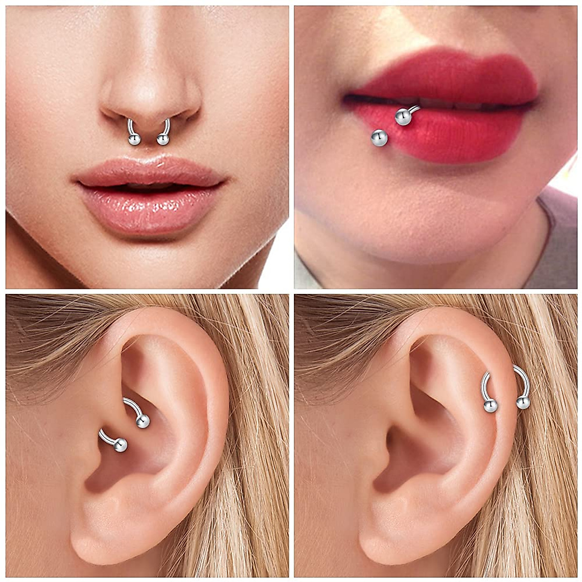D.Bella 16G 10mm Surgical Steel Nose Septum Horseshoe Hoop Eyebrow Lip Navel Belly Nipple Piercing Ring 10mm Helix Tragus Daith Rook Earrings Replacement Spikes