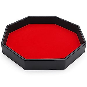 Belle Vous 11.5 Inch Dice Tray - Black PU Leather and Red Velvet Octagon Rolling Dice Storage Tray - Dice Holder Box for Table Games Like RPG and DND/D&D - Catchall Tray for Jewelry