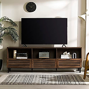 Walker Edison Modern Slatted Wood TV Stand for TV's up to 80" Universal TV Stand for Flat Screen Living Room Storage Cabinets and Shelves Entertainment Center, 70 Inch, Dark Walnut