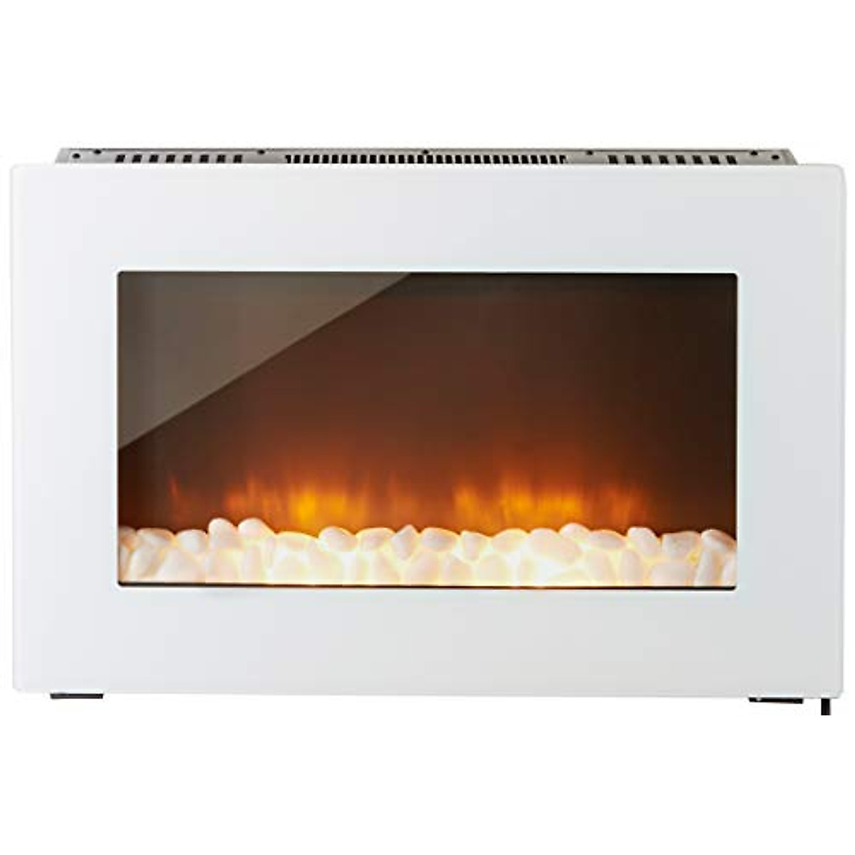 Cambridge Callisto 30 Inch Wall Mounted Flat Panel Electric Fireplace Heater with Remote Control, Realistic Flames, and Crystal Rock Display for Living Room, Bedroom, Home Office, White